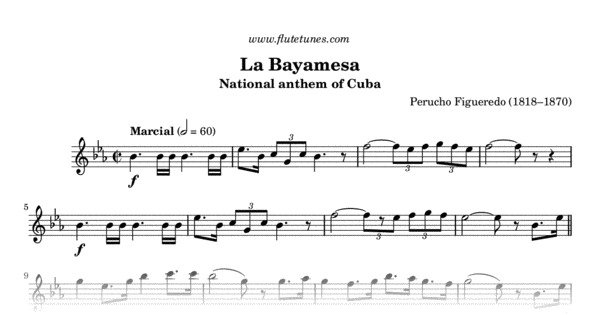 La Bayamesa (P. Figueredo) - Free Flute Sheet Music | flutetunes.com
