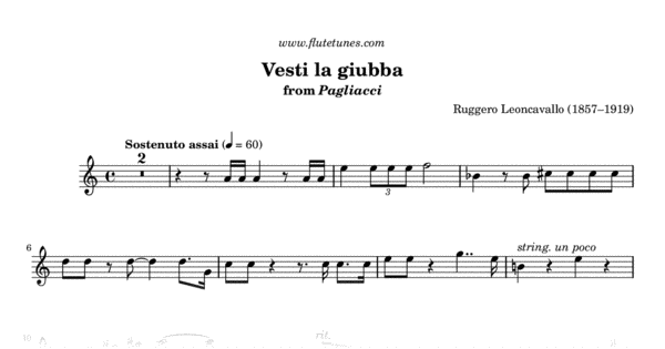 Vesti la giubba from Pagliacci (R. Leoncavallo) - Free Flute Sheet ...