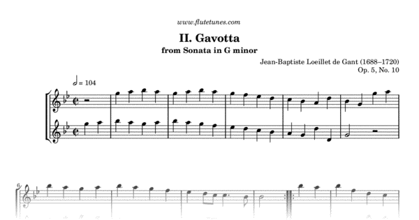 Gavotta from Sonata for Two Flutes No. 10 in G minor (J.-B. Loeillet de ...