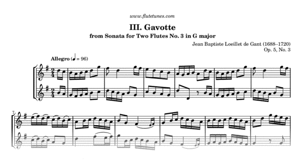 Gavotte from Sonata for Two Flutes No. 3 in G major (J.-B. Loeillet de ...
