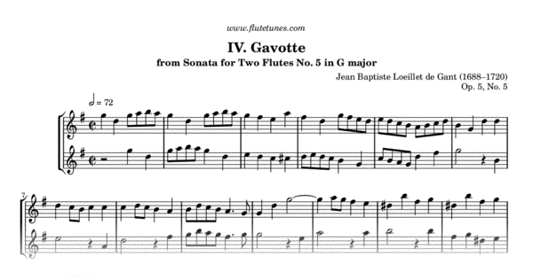 Gavotte from Sonata for Two Flutes No. 5 in G major (J.-B. Loeillet de ...