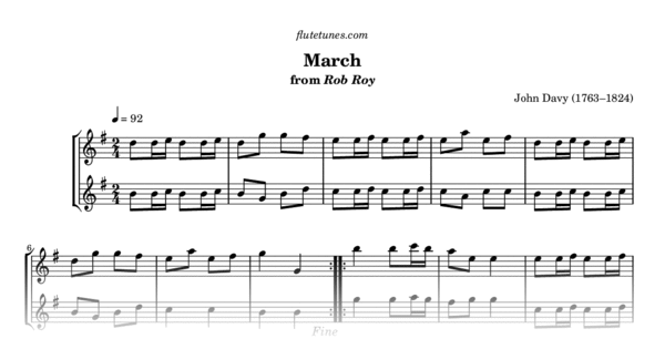 March from Rob Roy (J. Davy) - Free Flute Sheet Music | flutetunes.com