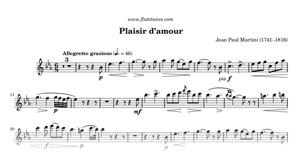 Plaisir d'amour (J.P. Martini) - Free Flute Sheet Music | flutetunes.com