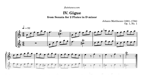 Gigue from Flute Sonata No. 1 (J. Mattheson) - Free Flute Sheet Music ...