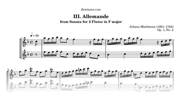 Allemande from Flute Sonata No. 2 (J. Mattheson) - Free Flute Sheet ...