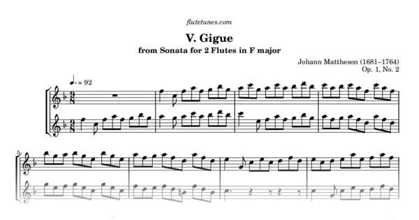 Gigue from Flute Sonata No. 2 (J. Mattheson) - Free Flute Sheet Music ...
