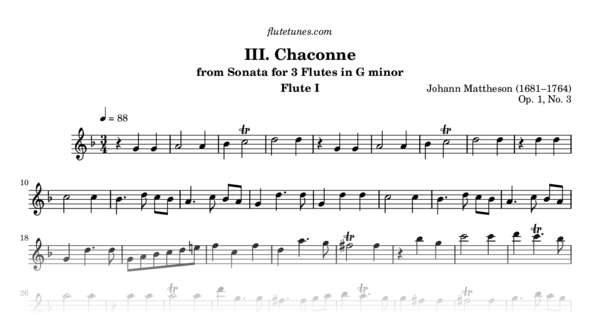 Chaconne from Flute Sonata No. 3 (J. Mattheson) - Free Flute Sheet ...