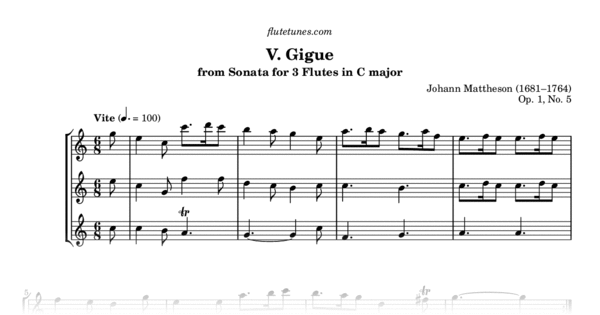 Gigue from Flute Sonata No. 5 (J. Mattheson) - Free Flute Sheet Music ...