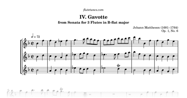 Gavotte from Flute Sonata No. 6 (J. Mattheson) - Free Flute Sheet Music ...