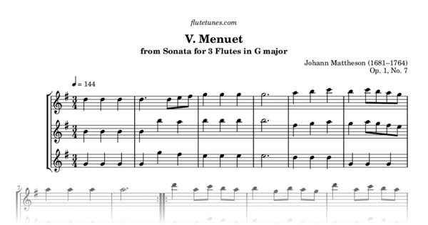 Menuet from Flute Sonata No. 7 (J. Mattheson) - Free Flute Sheet Music ...