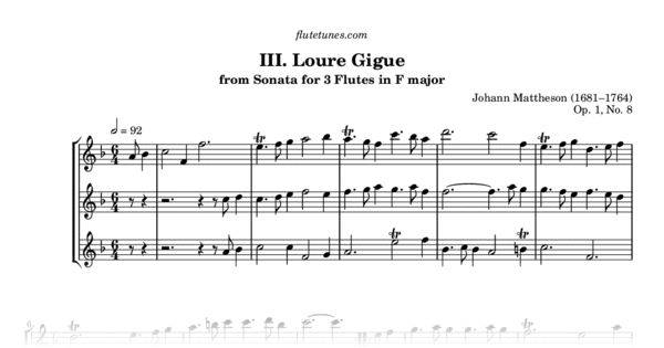 Loure Gigue from Flute Sonata No. 8 (J. Mattheson) - Free Flute Sheet ...