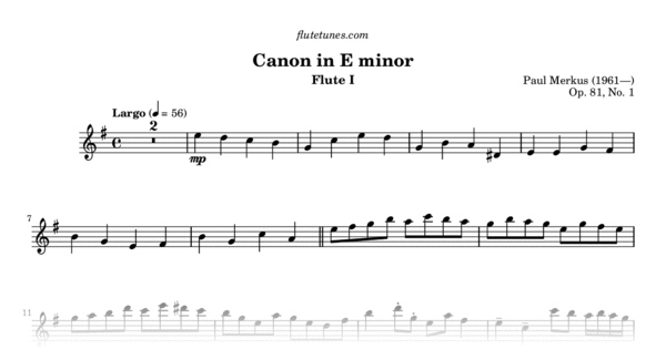 Canon in E minor (P. Merkus) - Free Flute Sheet Music | flutetunes.com