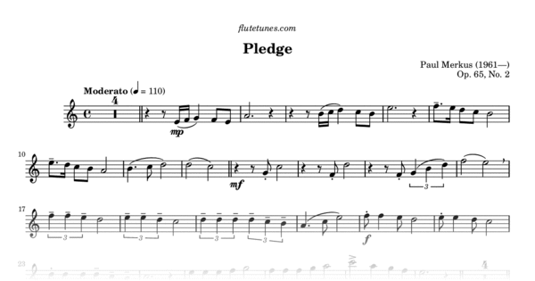 Pledge (P. Merkus) - Free Flute Sheet Music | flutetunes.com