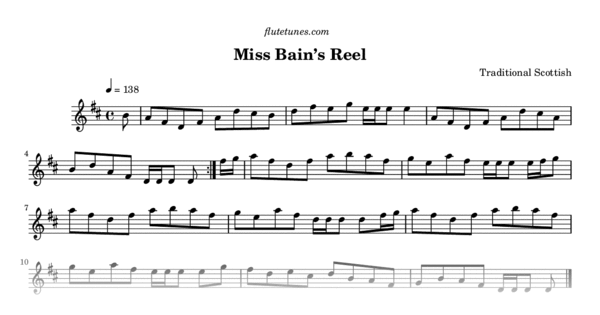 Miss Bain's Reel (Trad. Scottish) - Free Flute Sheet Music | flutetunes.com
