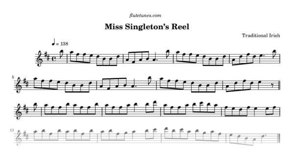 Miss Singleton's Reel (Trad. Irish) - Free Flute Sheet Music ...