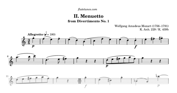 Menuetto from Divertimento No. 1 (W.A. Mozart) - Free Flute Sheet Music ...