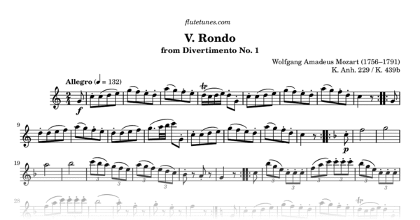 Rondo from Divertimento No. 1 (W.A. Mozart) - Free Flute Sheet Music ...