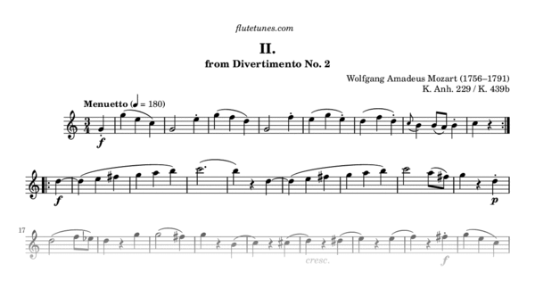 Menuetto from Divertimento No. 2 (W.A. Mozart) - Free Flute Sheet Music ...