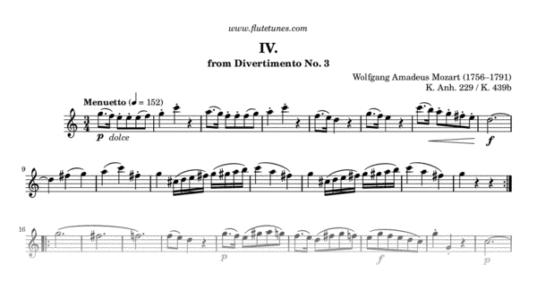 Menuetto from Divertimento No. 3 (W.A. Mozart) - Free Flute Sheet Music ...