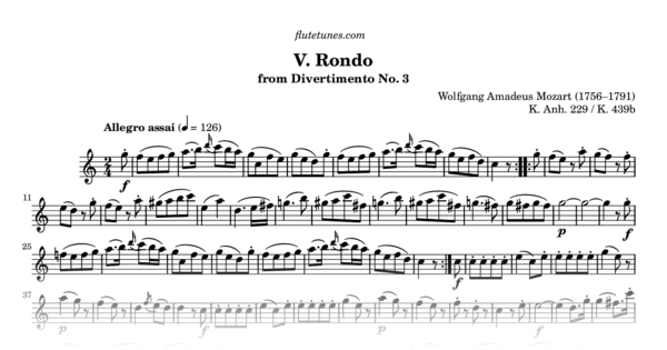 Rondo from Divertimento No. 3 (W.A. Mozart) - Free Flute Sheet Music ...