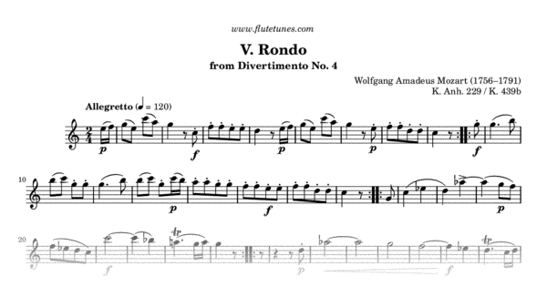 Rondo from Divertimento No. 4 (W.A. Mozart) - Free Flute Sheet Music ...