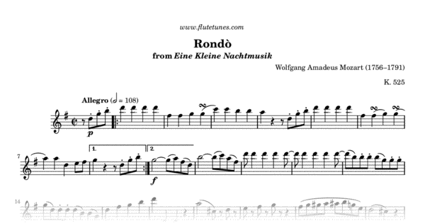 Rondò from Eine Kleine Nachtmusik (W.A. Mozart) - Free Flute Sheet ...