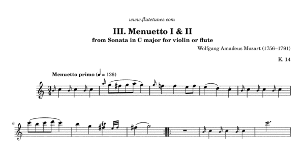 Menuetto I and II from Sonata No. 5 in C major for violin or flute (W.A ...