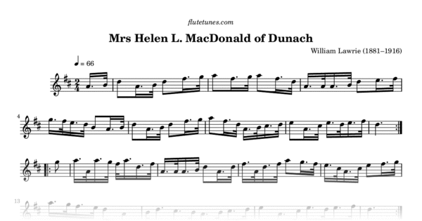 Mrs Helen L. MacDonald of Dunach (W. Lawrie) - Free Flute Sheet Music ...
