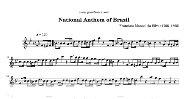 National Anthem of Brazil (F.M. da Silva) - Free Flute Sheet Music ...