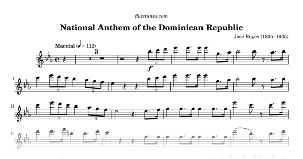 National Anthem of the Dominican Republic (J. Reyes) - Free Flute Sheet ...