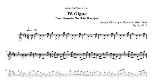 Gigue from Flute Sonata No. 3 in D major (J.-C. Naudot) - Free Flute ...
