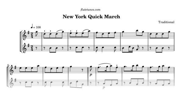 New York Quick March (Trad. American) - Free Flute Sheet Music ...