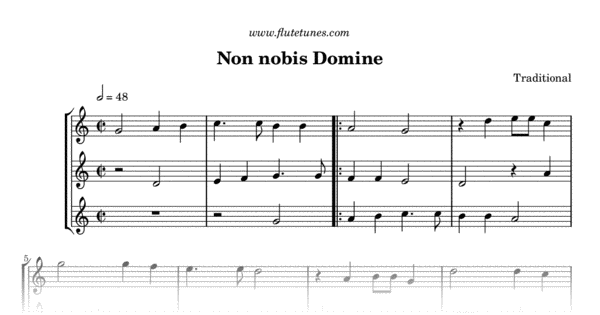 Non nobis Domine (Traditional) - Free Flute Sheet Music | flutetunes.com