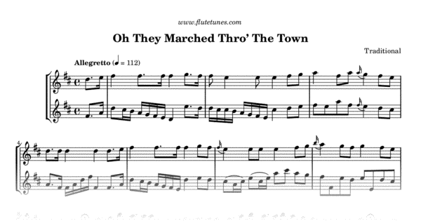 Oh They Marched Thro' The Town (Traditional) - Free Flute Sheet Music ...