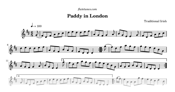 Paddy in London (Trad. Irish) - Free Flute Sheet Music | flutetunes.com