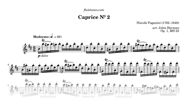 Caprice No. 2 from 24 Caprices (N. Paganini) - Free Flute Sheet Music ...