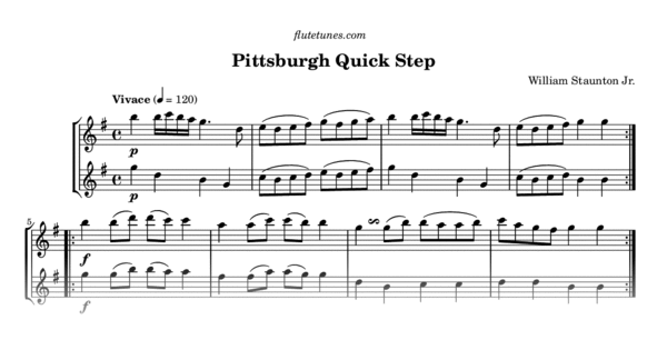 Pittsburgh Quick Step (W. Staunton Jr.) - Free Flute Sheet Music ...