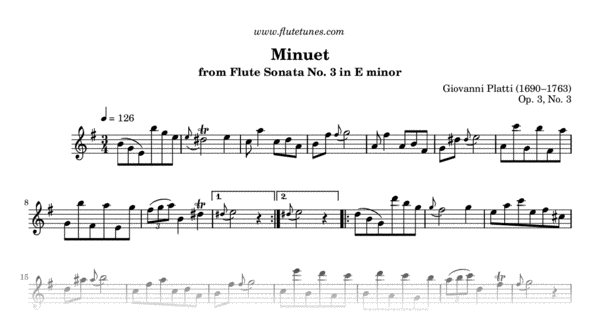 Minuet from Flute Sonata No. 3 in E minor (G. Platti) - Free Flute ...