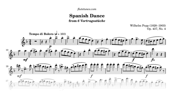 Spanish Dance from 6 Vortragsstücke (W. Popp) - Free Flute Sheet Music ...
