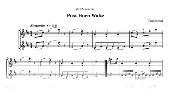Post Horn Waltz (Traditional) - Free Flute Sheet Music | flutetunes.com