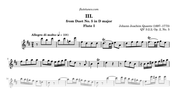 Allegro di molto from Flute Duet No. 5 in D major (J.J. Quantz) - Free ...