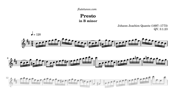 Presto in B minor (J.J. Quantz) - Free Flute Sheet Music | flutetunes.com
