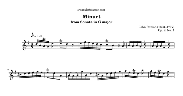 Minuet from Flute Sonata No. 1 in G major (J. Ranish) - Free Flute ...