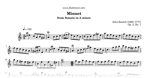 Minuet from Flute Sonata No. 7 in A minor (J. Ranish) - Free Flute ...