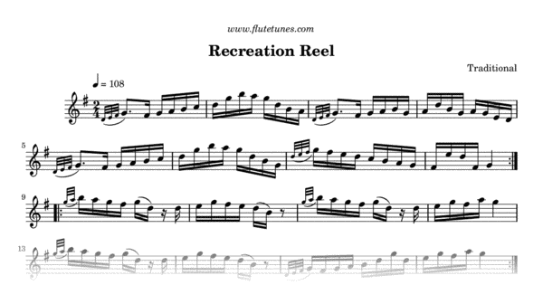 Recreation Reel (Trad. American) - Free Flute Sheet Music | flutetunes.com