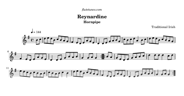 Reynardine Hornpipe (Trad. Irish) - Free Flute Sheet Music | flutetunes.com