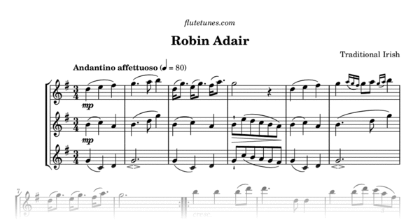 Robin Adair (Trad. Irish) - Free Flute Sheet Music | flutetunes.com