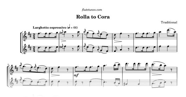 Rolla to Cora (Traditional) - Free Flute Sheet Music | flutetunes.com