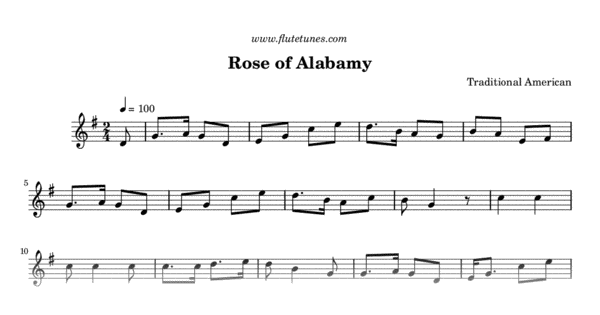 Rose of Alabamy (Trad. American) - Free Flute Sheet Music | flutetunes.com