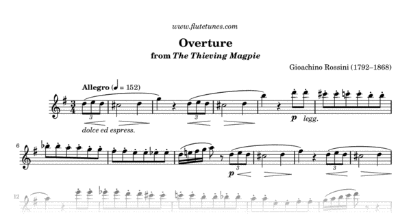 Overture from The Thieving Magpie (G. Rossini) - Free Flute Sheet Music ...